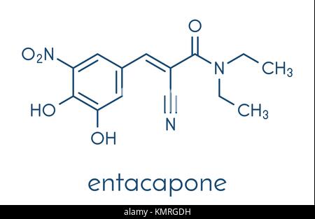 Entacapone Parkinson's disease drug molecule. Skeletal formula Stock ...