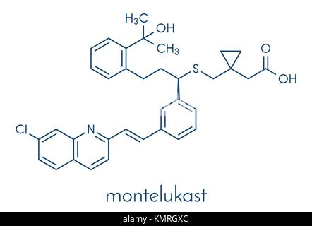 Montelukast asthma and airway allergy drug molecule. Skeletal formula ...