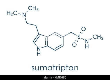 Sumatriptan migraine headache drug (triptan class) molecule. Skeletal ...