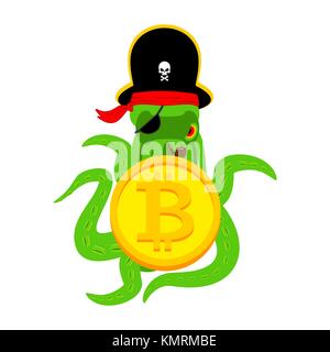 Octopus Web Pirate and bitcoin. Hacker. Thief and crypto currency ...