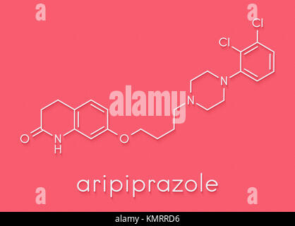 Aripiprazole antipsychotic drug, chemical structure. Atoms are ...