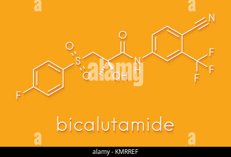Bicalutamide prostate cancer drug (anti-androgen) molecule. Stylized ...