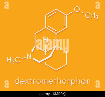 Dextromethorphan cough suppressant drug (antitussive) molecule. Blue ...