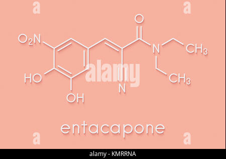 Entacapone Parkinson's disease drug molecule. Stylized skeletal formula ...