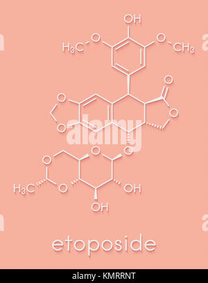 Etoposide cancer chemotherapy drug molecule. White skeletal formula on ...