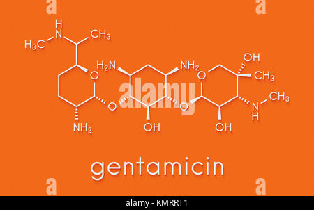 Gentamicin antibiotic drug (aminoglycoside class) molecule. Stylized ...