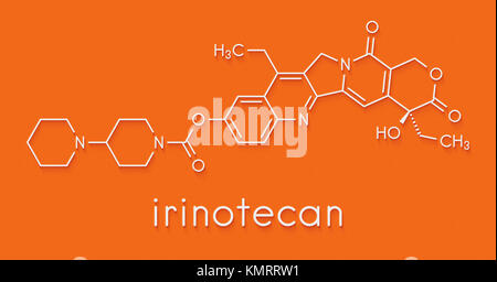 Irinotecan cancer chemotherapy drug molecule. Stylized skeletal formula ...