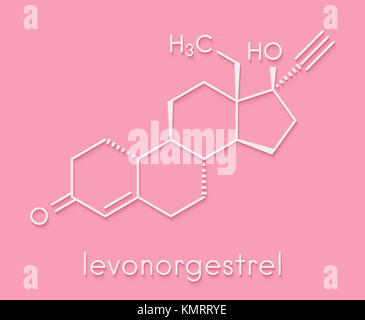 Levonorgestrel contraceptive pill drug molecule. Stylized skeletal ...
