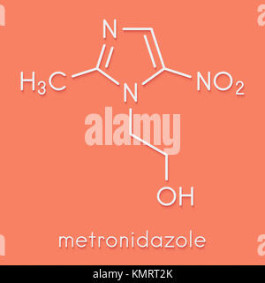 Metronidazole antibiotic drug (nitroimidazole class) molecule. Stylized skeletal formula ...