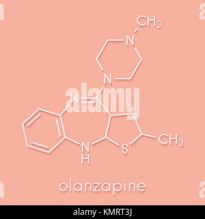 Olanzapine antipsychotic drug, chemical structure. Atoms are Stock ...