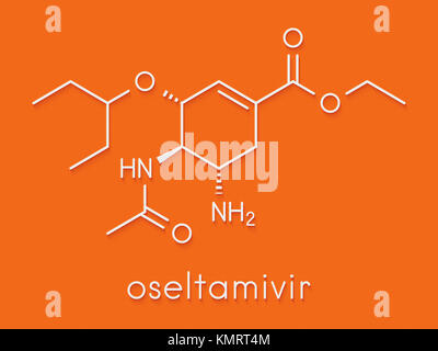 Oseltamivir influenza virus drug molecule. Stylized skeletal formula ...