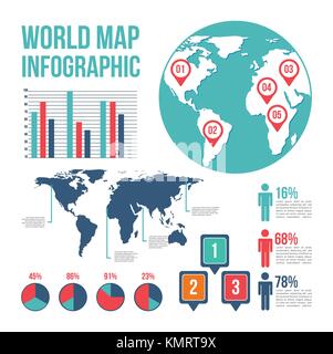 World map infographic: Light World map with pointer marks - communication concept Stock Vector ...