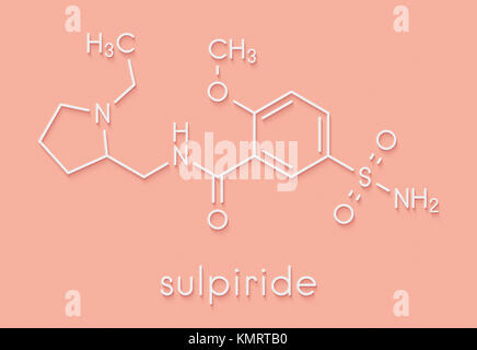 Sulpiride antipsychotic (neuroleptic) drug molecule. Stylized skeletal ...
