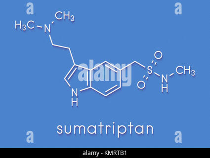 Sumatriptan migraine headache drug (triptan class) molecule. White ...
