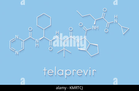 Telaprevir hepatitis C virus drug molecule. Blue skeletal formula on ...