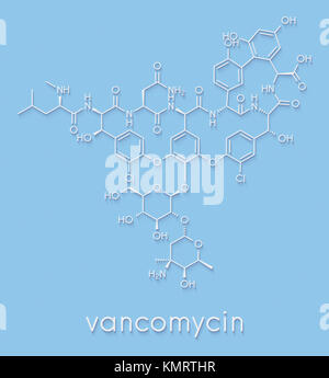 Vancomycin antibiotic drug (glycopeptide class) molecule. White ...