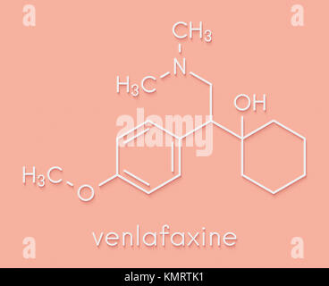 Venlafaxine antidepressant drug (SNRI class) molecule. White skeletal ...