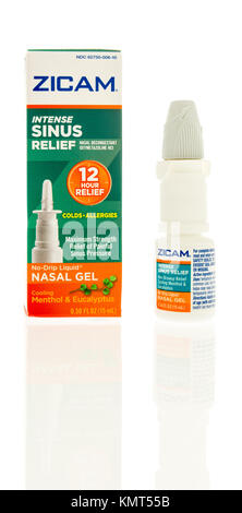 illustrative editorial of zicam nasal spray on a blue background. Used ...