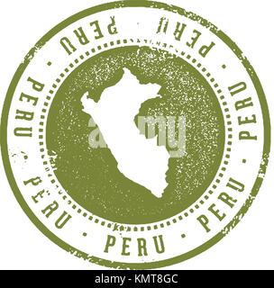 Peru round rubber stamp with country map. Vintage red passport stamp ...