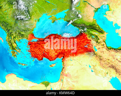 Turkey highlighted in red on detailed model of planet Earth. 3D ...