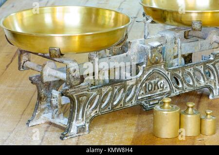 close-up of an ancient balance cast iron of 1800 Stock Photo - Alamy