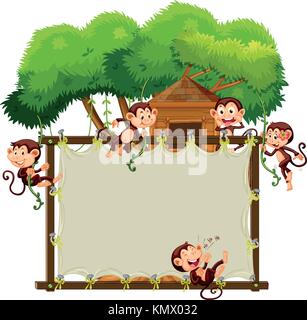 Border template with treehouse background illustration Stock Vector ...