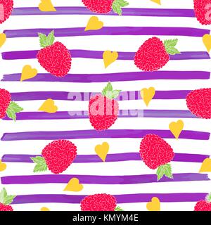 Raspberry hand drawn sketch striped Seamless Pattern. Vector ...