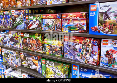 Paphos, Cyprus - December 08, 2013: Lego boxes on shelves in ...