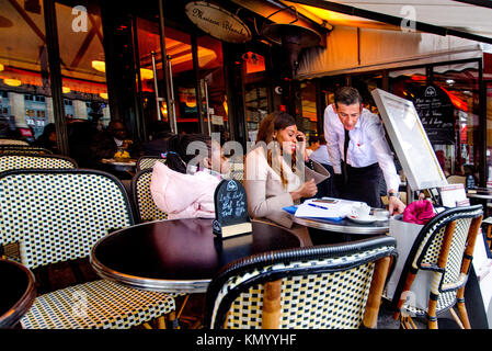 Paris Cafe, France, Waiter Serving Tables, French Businessman Having ...