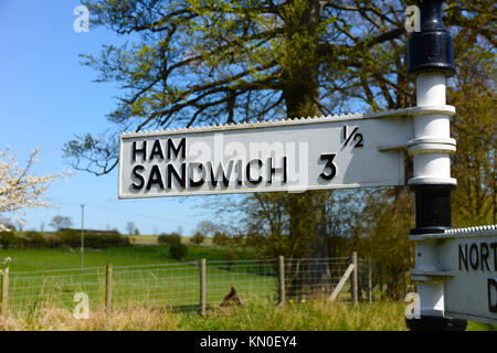 road sign kent for the village of Ham and town of Sandwich kent england ...