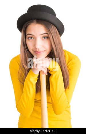 Beautiful teenage girl with wooden baseball bat Stock Photo - Alamy