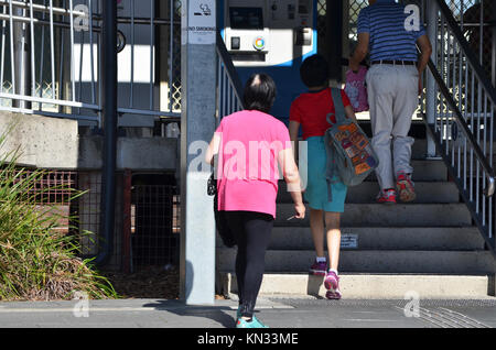 People hastily entering train station at Tuggerah, Central Coast, NSW ...