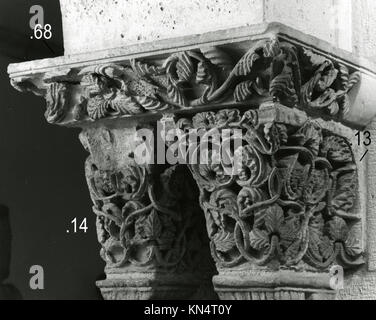 A capital from a column displaying classical architectural style, with ...