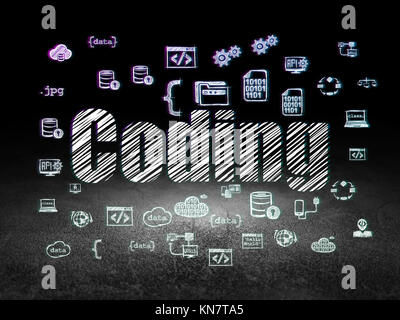 Database concept: Coding in grunge dark room Stock Photo - Alamy