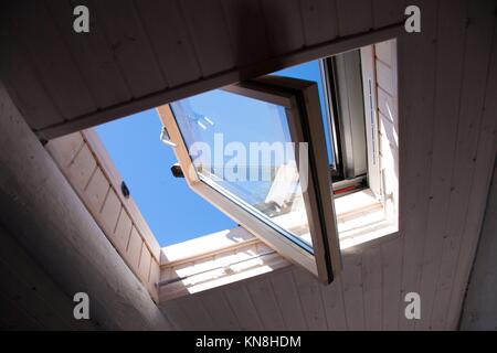 Glass skylight roof with open window, architectural feature detail Stock Photo - Alamy
