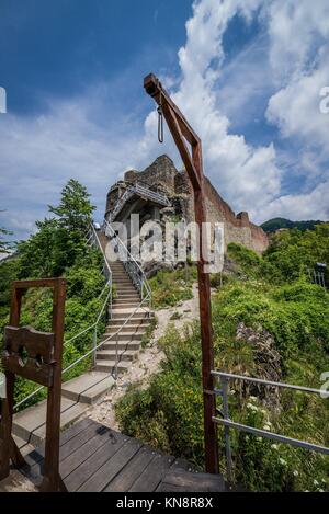 Impalement scene in front of Ruined Poenari Castle on Mount Cetatea in ...