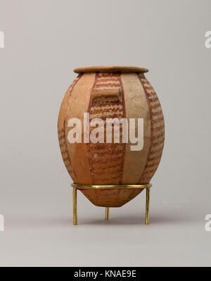 A ceramic jar featuring lug handles and painted depictions of two boats ...