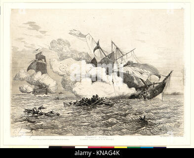 The painting depicts the Confederate warship CSS Alabama escaping from ...