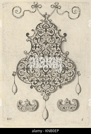 Design for the Verso of a Pendant with an Oval Motif Between Strapwork ...