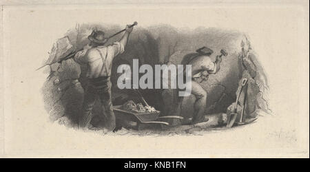 This banknote vignette depicts two men laboring in a mine, reflecting ...