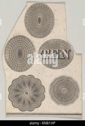 This banknote motif displays circular lathe work with repeated ...