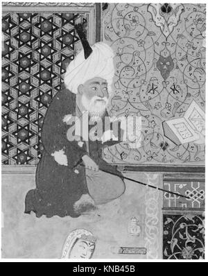 A Persian manuscript folio depicting Laila and Majnun in a school, with ...