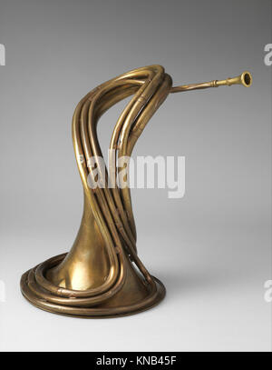 A cornet-trompe in D, a brass wind instrument, demonstrating design ...