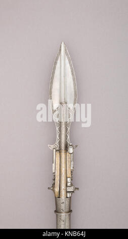 A combined boar spear and double barrel wheellock pistol, demonstrating ...