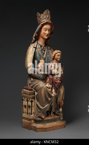 This artwork depicts the Virgin Mary enthroned with the Christ Child, a ...