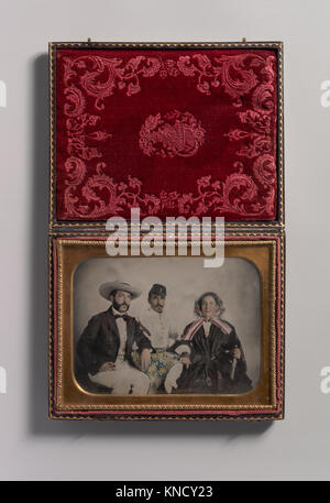 This scene depicts two men, one dressed in military garb, and a woman ...