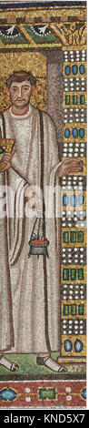 Emperor Justinian I and his court early 6th century mosaic San Vitale ...