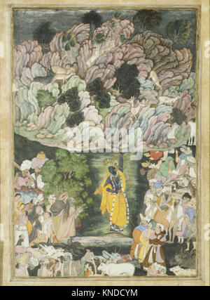 This folio depicts the mythological scene of Krishna defeating the ...