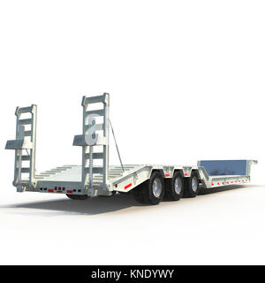 Double Drop Lowboy Tri Axle Trailer on white. Side view. 3D ...