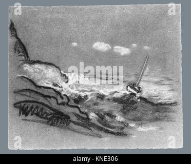 This painting 'Boat in Distress' depicts a maritime scene showing a ...
